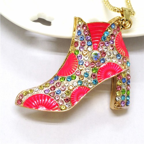 Fashion Women Pink Bling Women's High Heels Crystal Pendant Sweater Necklace | eBay