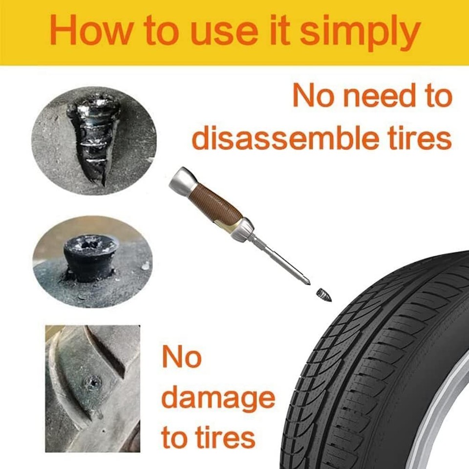 Car Tubeless Vacuum Tyre Puncture Repair Kit Screw Nails Tire Patch ...