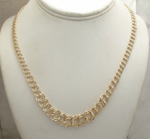 Technibond Graduated Double Curb Chain Necklace 14K Yellow Gold Plated ...