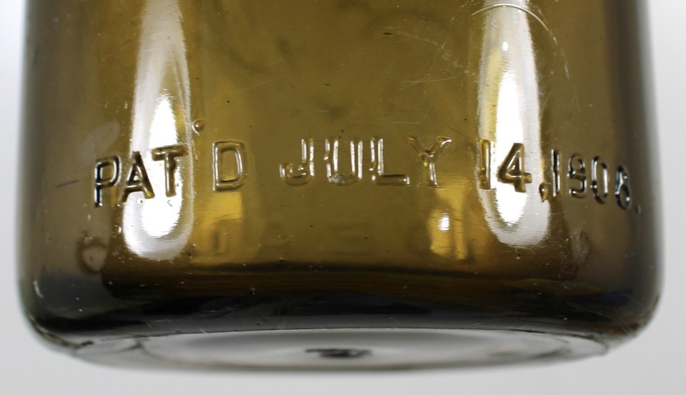 VINTAGE AMBER PINT FRUIT JAR " BALL IDEAL PAT'D JULY 14,1908 " & GLASS ...