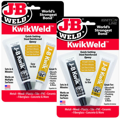 2 x JB Weld Kwik Weld Quick Setting Steel Reinforced Epoxy Glue Cold ...
