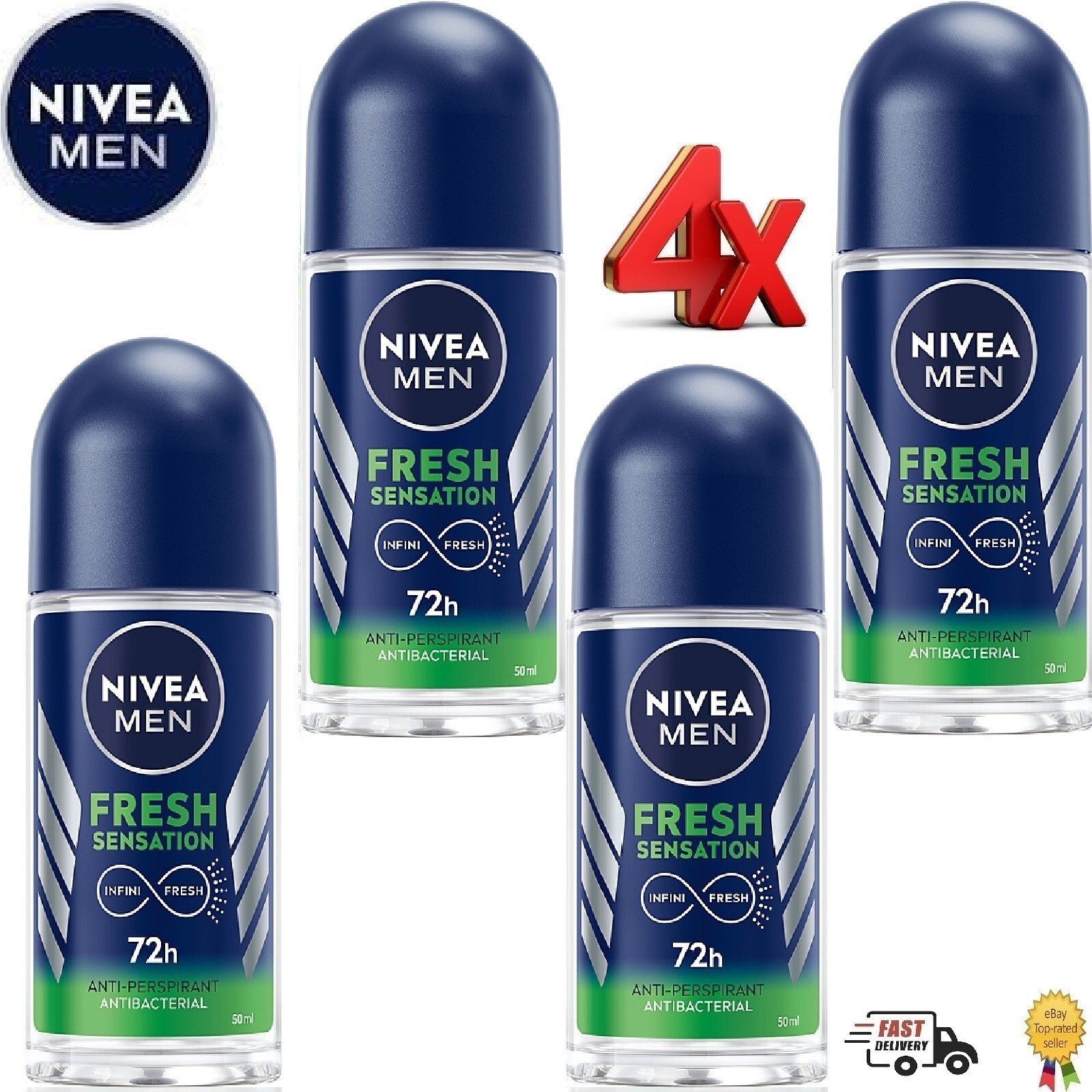 Nivea Men Fresh Sensation Infini Fresh 72hr Deodorant 4 x 50ml Packs ...