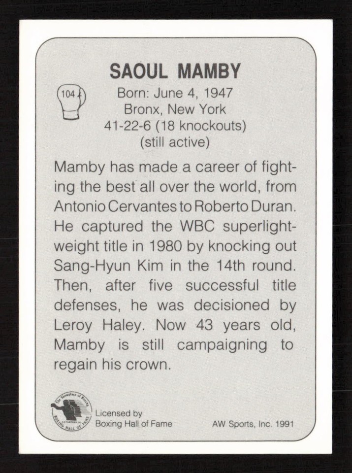 1991 AW Sports Boxing #104 Saoul Mamby EX/NM | eBay