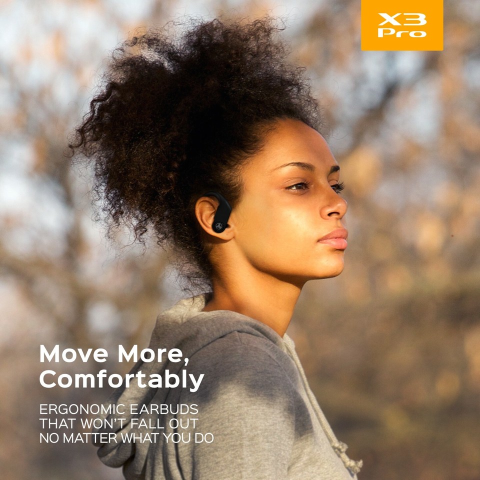 Treblab X3 Pro-W - Waterproof Wireless Earbuds with Earhooks -up to 45H ...