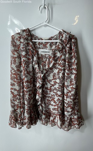 Max Studio Womens Multicolor Floral Long Sleeve Ruffle Blouse Top Size ...
