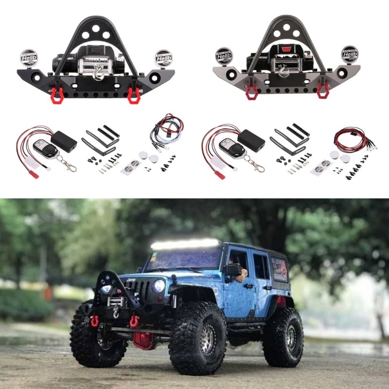 RC Front Bumper with Winch, Light, Hook for Climbing Crawlers Metal ...