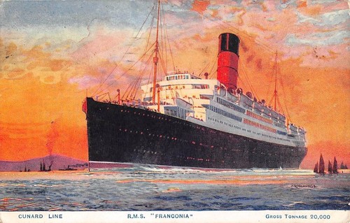 RMS FRANCONIA AT SEA ~ CUNARD LINE SHIP, ARTIST IMAGE ~ used from ...