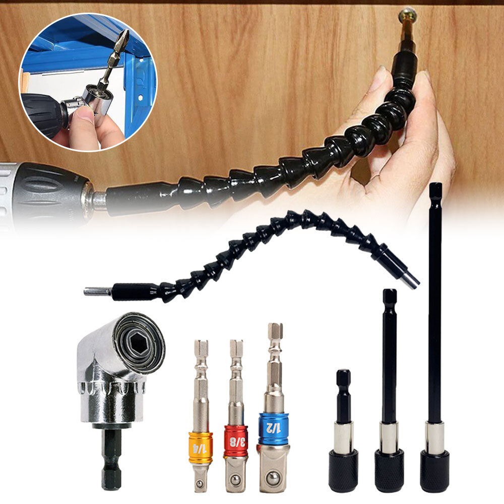 8Pcs Right Angle Extension Drill Adapter Impact Driver Hex Bit Flexible ...
