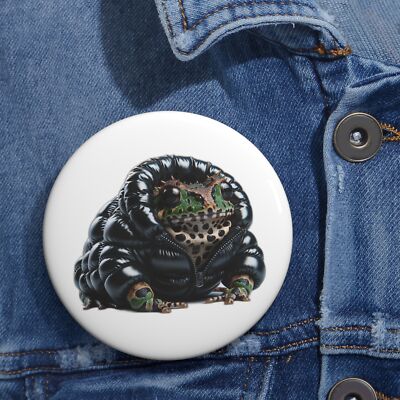 Custom Pin Button Badge: Mossy Frog Black Puffer Jacket Funny Animal ...
