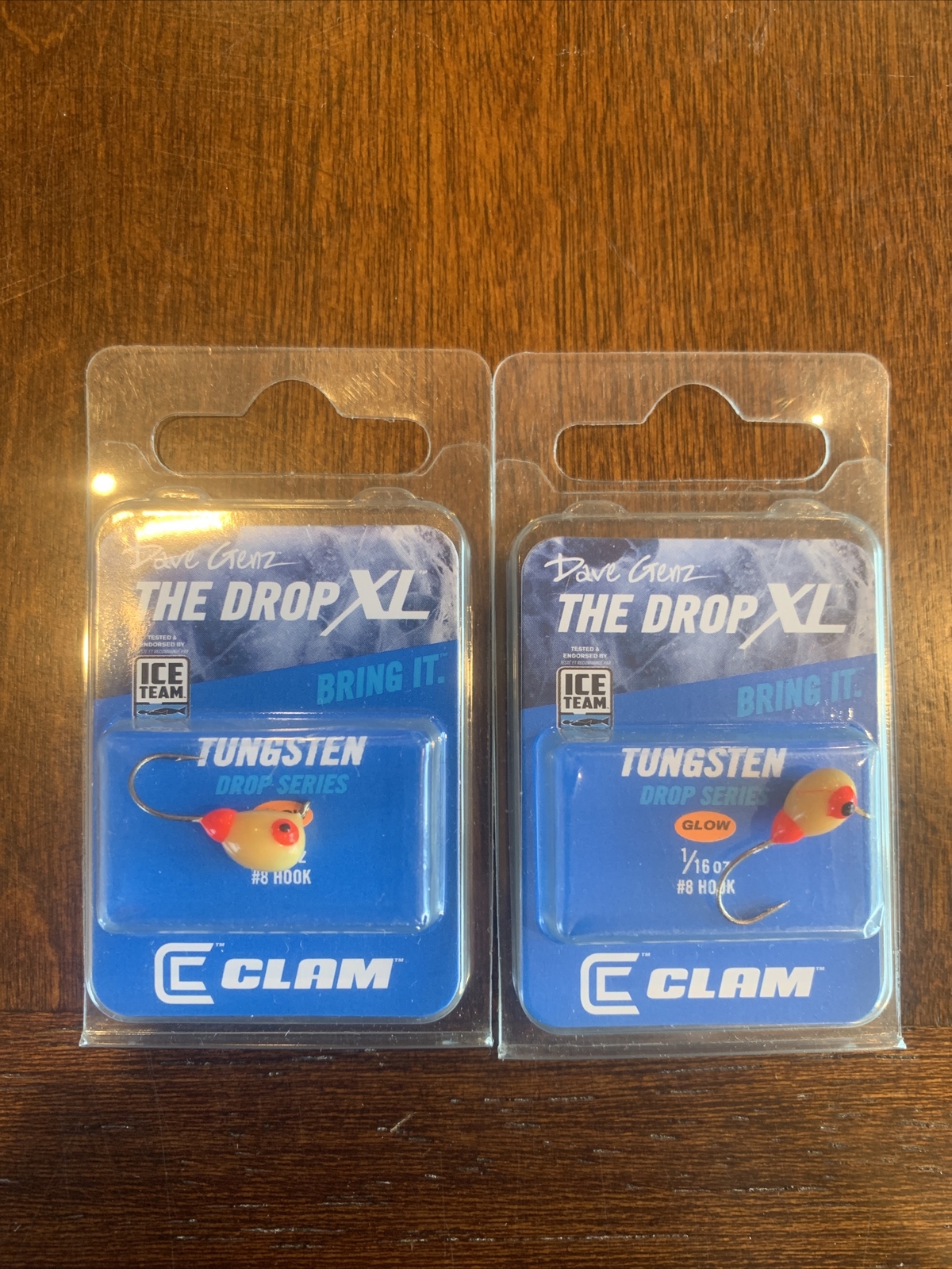 2 Packs Dave Genz Clam The Drop Tungsten Ice Fishing Jigs Glow White 1/ ...