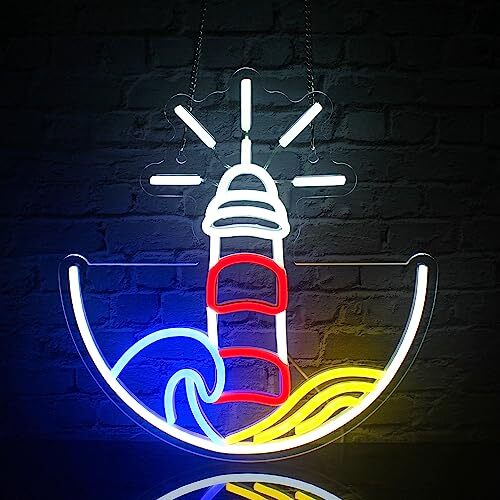 Lighthouse Neon Sign, On The Sea Wave Neon Lights Signs, Beacons ...