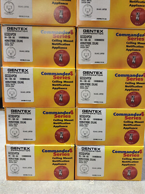 Horn/Strobe, Plain, 24 VDC, Ceiling Mount, White, Green Lens, Gentex # ...