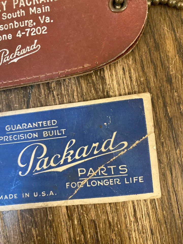 VINTAGE PACKARD MOTOR CAR CO. LEATHER KEY CHAIN & Parts Tag ...