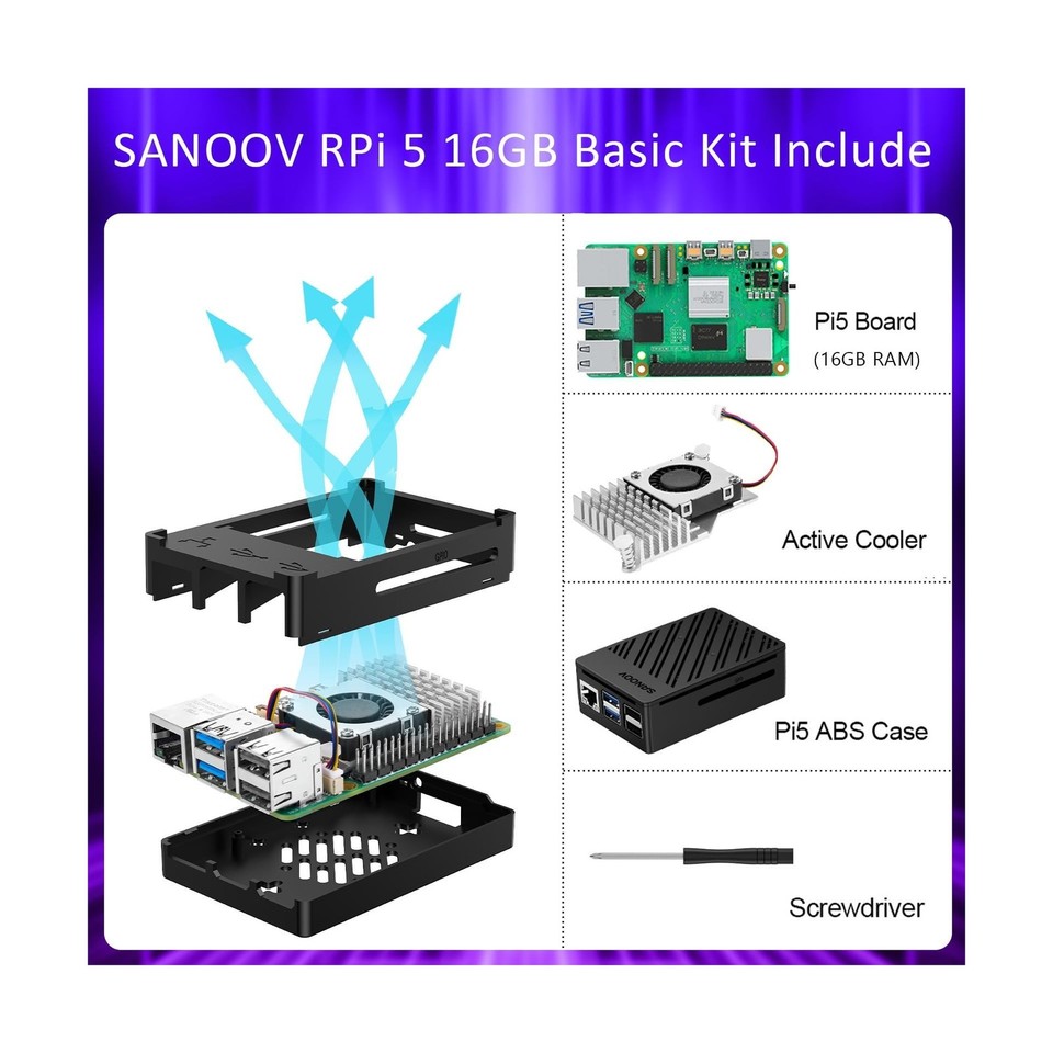 Starter Kit for Raspberry Pi 5 16GB RAM with Active Cooler, RPi 5 ABS ...