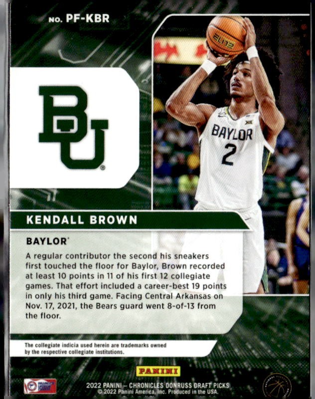 2022 Panini Chronicles Draft Picks #PF-KBR Kendall Brown Power Formulas ...