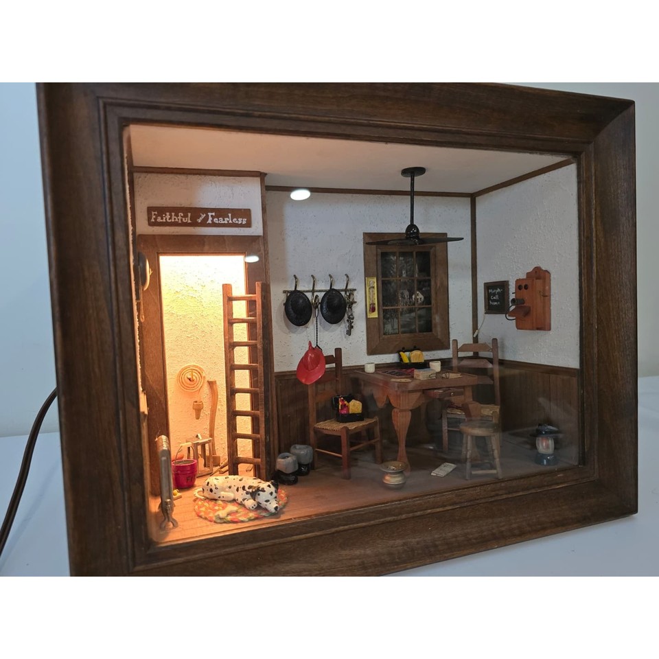 Vintage Lighted Firehouse Miniature Room Box Diorama Shadow Box, w ...