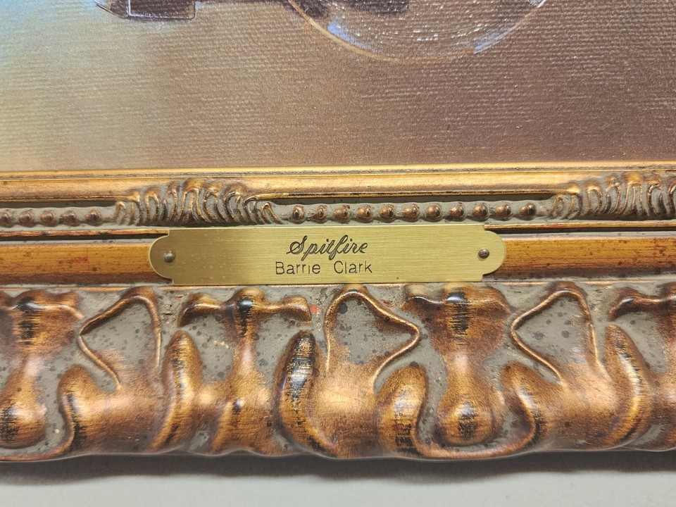 Barrie AF Clark Museum repro oil canvas framed "Spitfire" aircraft war ...