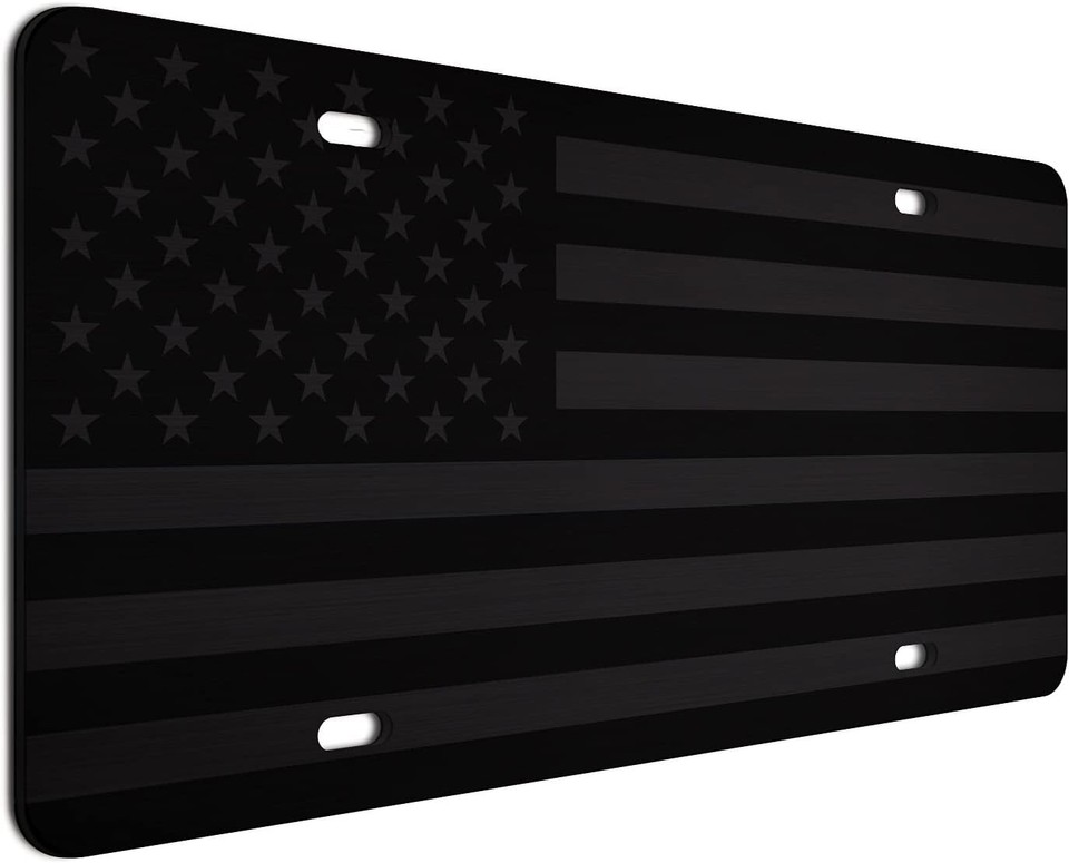 Subdued Tactical American Flag License Plate Matte Black on 1/8" Black ...