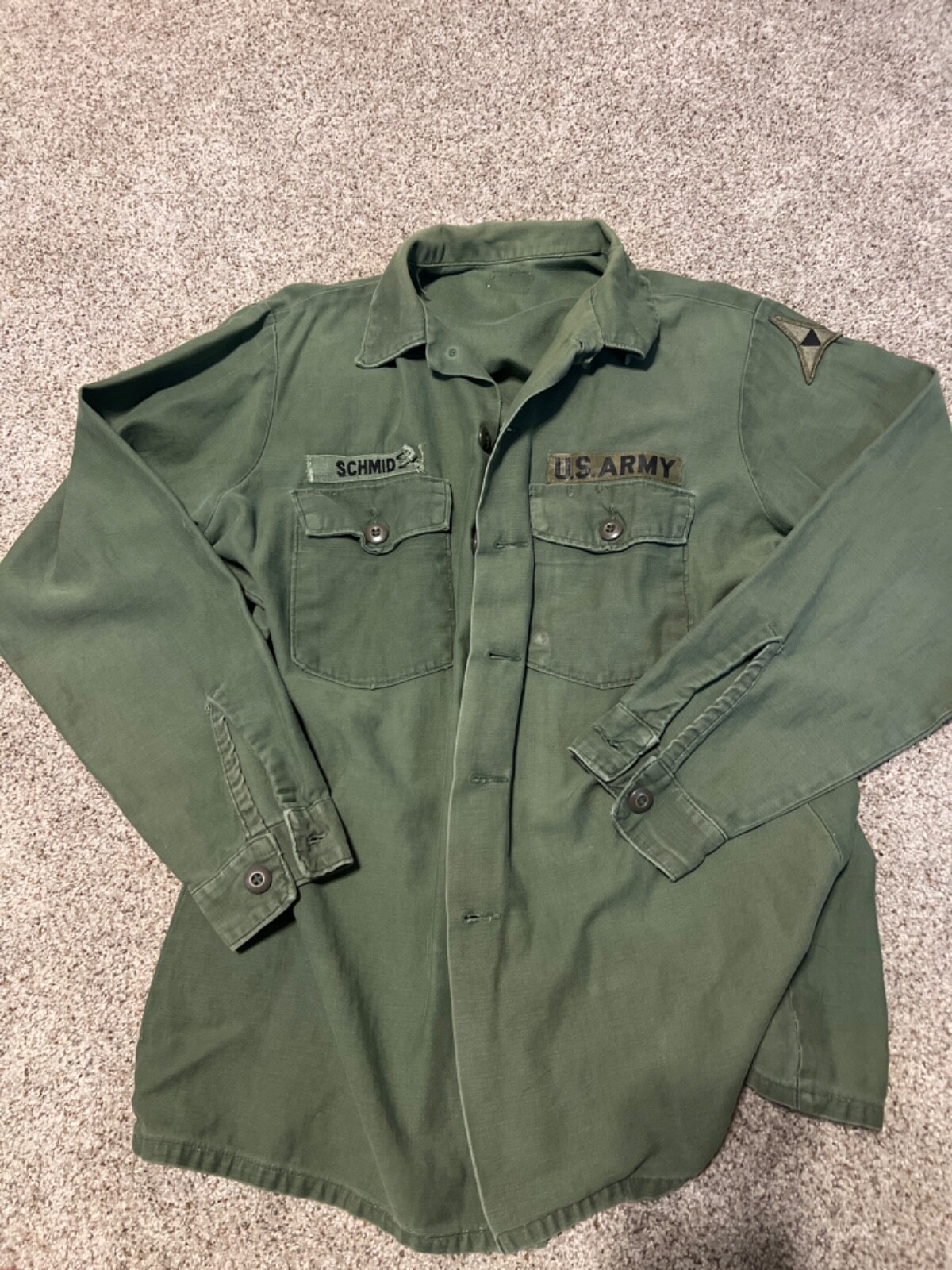 US Army Cotton Utility Shirt Vietnam 60s 70s Vtg OG107 Sateen Field 15.5 X 35