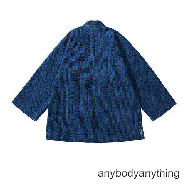 Retro Japanese Kimono Jacket Men's Handmade Indigo Coat Casual Kimono ...