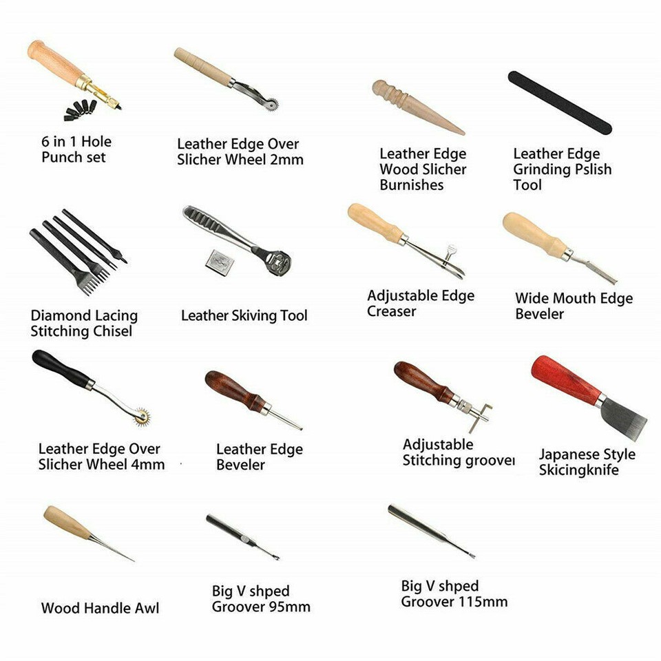 Vintage Leather Craft Tools Kit Stitching Sewing Beveler Punch Working ...