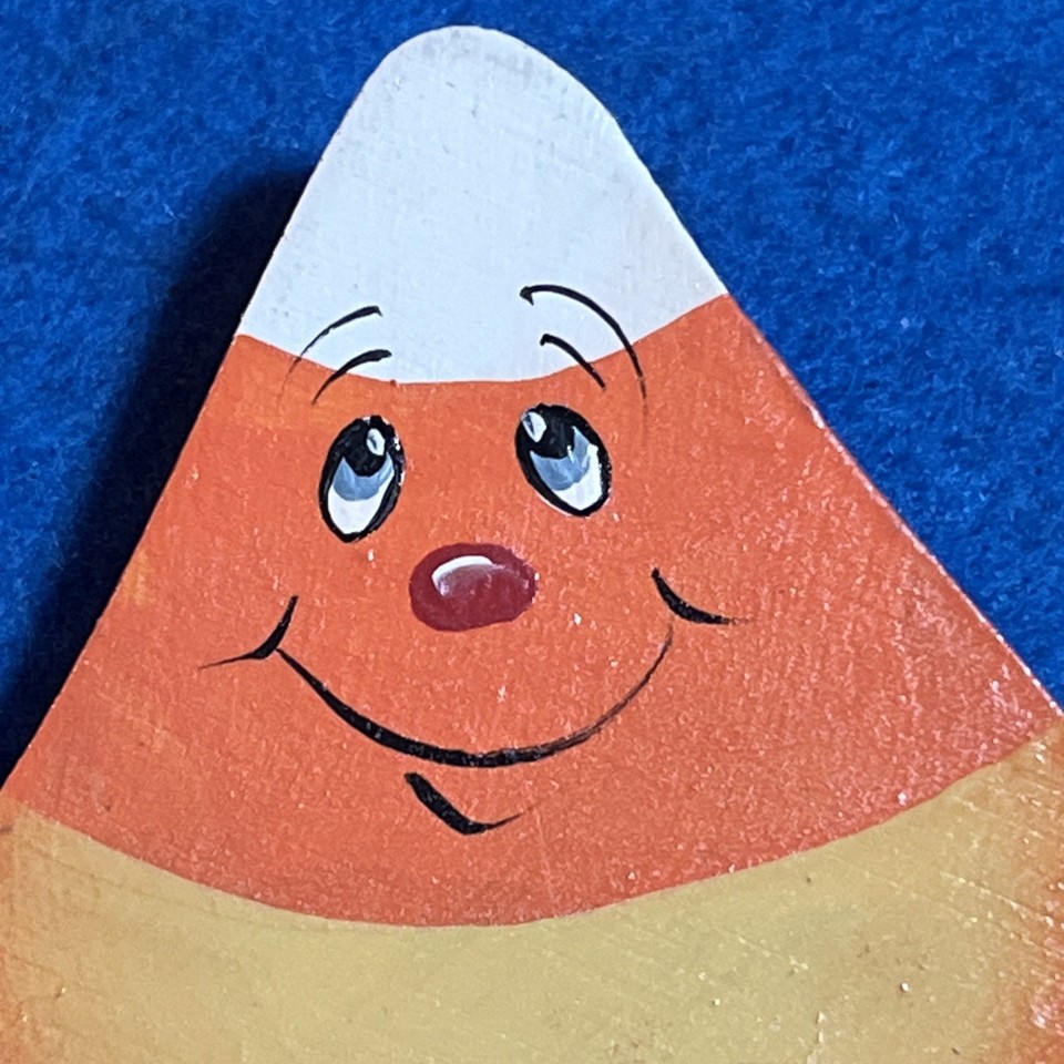 “HAPPY FACE CANDY CORN COMIC CARTOON PIN BROOCH” Rare “HAND-PAINTED ART ...