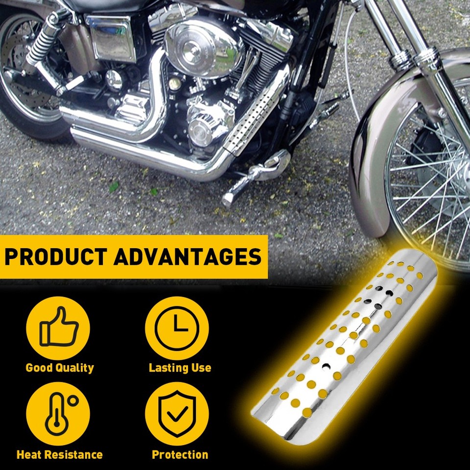 Universal Chrome Exhaust Pipe Muffler Shield Cover Heat Heel Guard ...