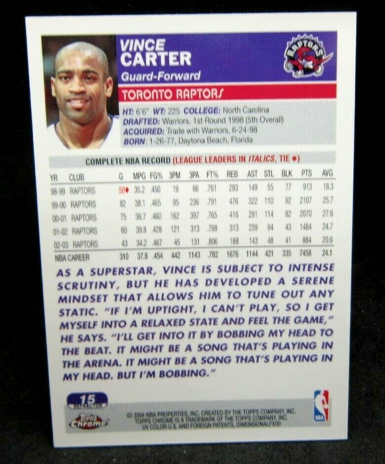 Vince Carter 2003-04 Topps Chrome Silver REFRACTOR Card#15!Raptors F ...