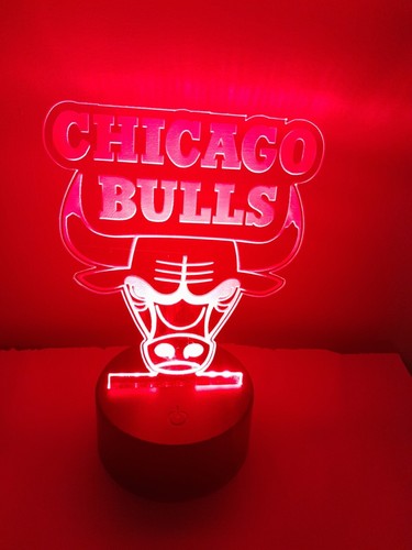 Edge Lit Tabletop Sign, Multi-Colored LED, Chicago Bulls Art, Night ...