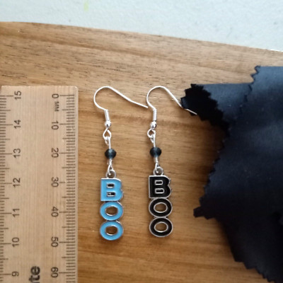 Novelty BOO Earrings Dangle Hooks Silver Blue Black Fun Party AUS Free ...