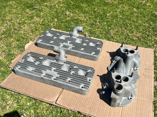 Ford V8 60 Edelbrock Intake Manifold & Heads Pair Flathead Dual Carb ...