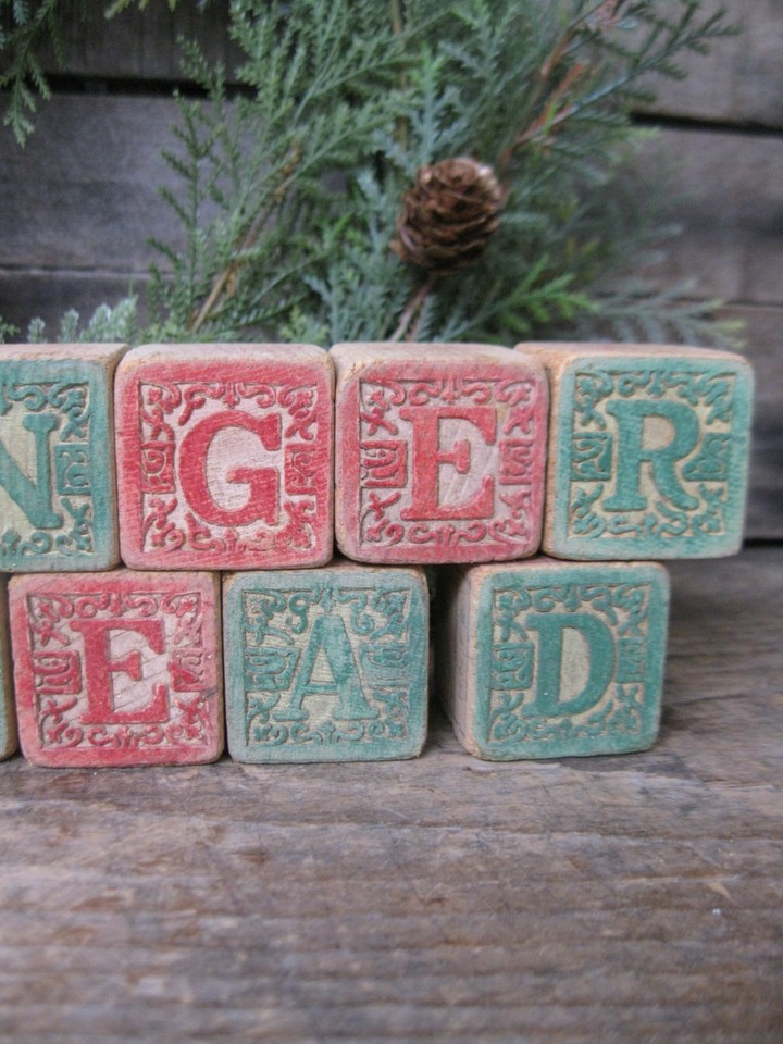Early Antique Wood Alphabet ABC Blocks Original Red & Green Paint ...