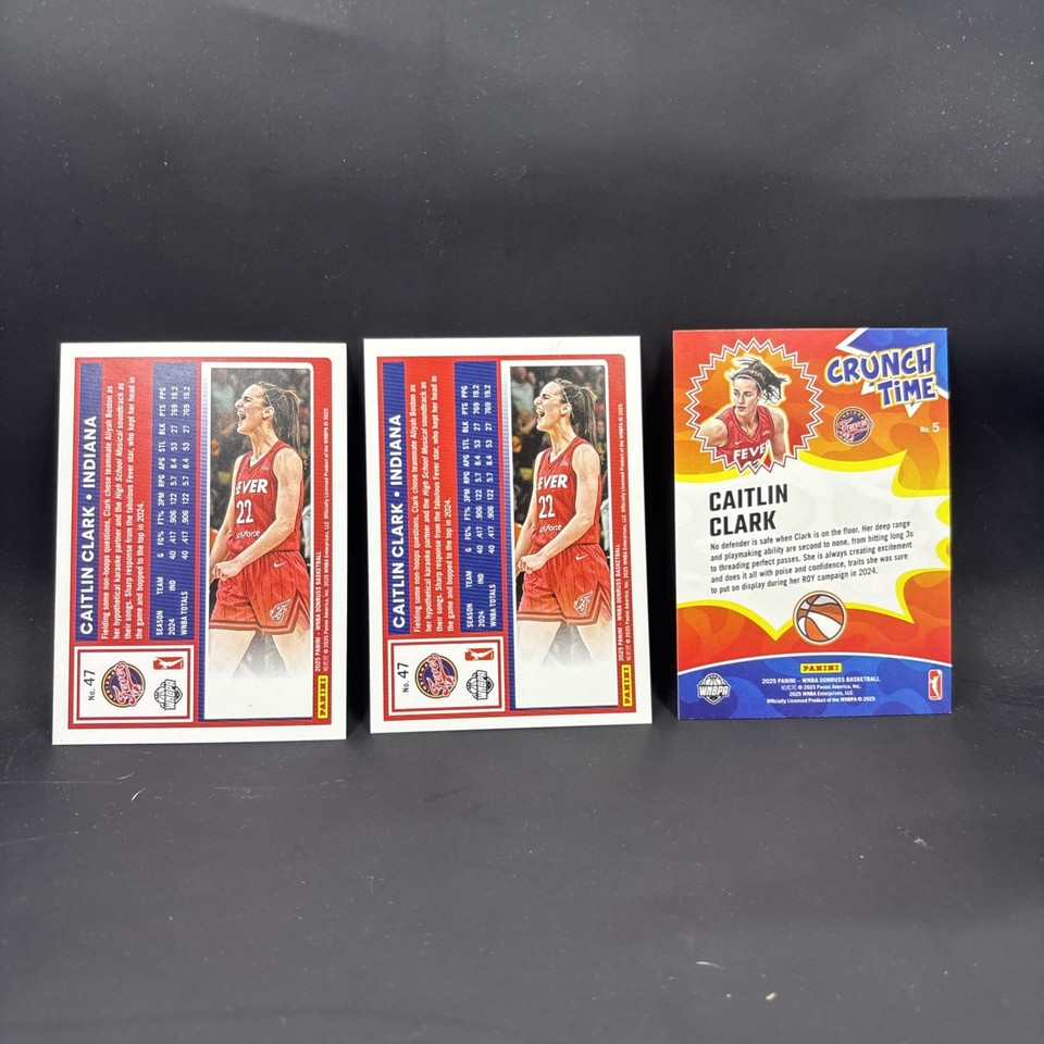 Caitlin Clark Lot(3)2025 Panini Donruss WNBA- 2 #47 Base & 1 #5 Crunch ...