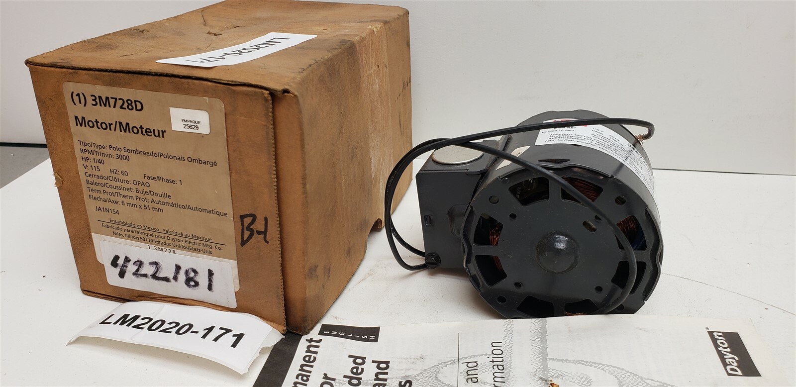 Dayton 3M728D Shaded Pole Fan Motor 115v 1/40hp New | eBay