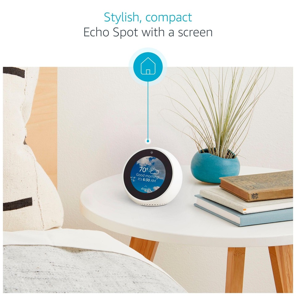 New Echo Spot Smart Alarm Clock with Alexa WiFi Bluetooth Model ...