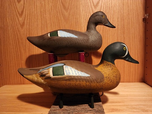 Original Signed Harry Jobes Bluewing Teal Pair Wood Duck Decoy Havre d ...