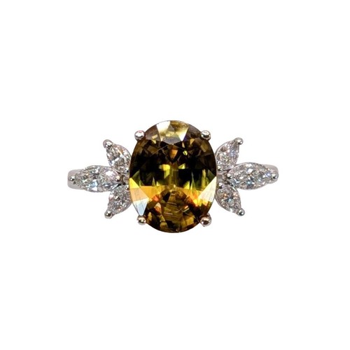 2.4ct Sphene Ring w Natural Diamond Accents in Solid 14K White Gold ...
