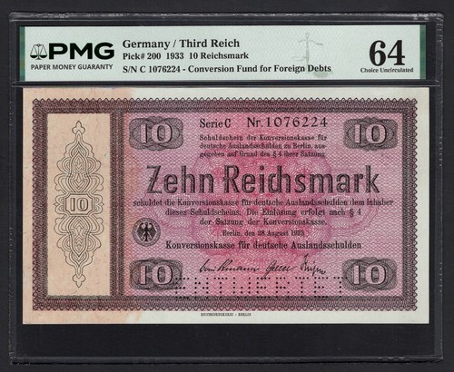 Germany- Third Reich 10 Reichsmark 1933 P200 Uncirculated Grade 64 | eBay