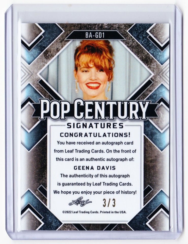 Geena Davis 2022 Leaf Pop Century Autograph Card # 3/3 !! Signature ...