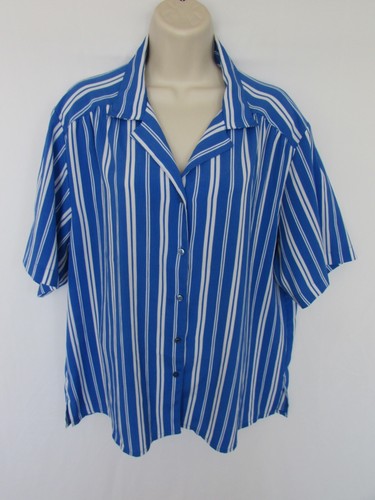 WOMANS 16/1X blue white stripe button VINTAGE COLLAR BLOUSE | eBay