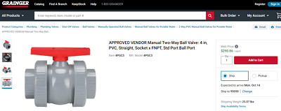 Grainger 4 in PVC Two Way Ball Valve - $290 on Grainger - Model 4PGC3 ...