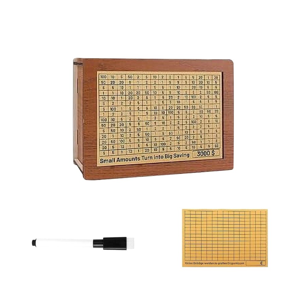 Wooden Money Box with Money Target and Numbers Savings Challenges for ...