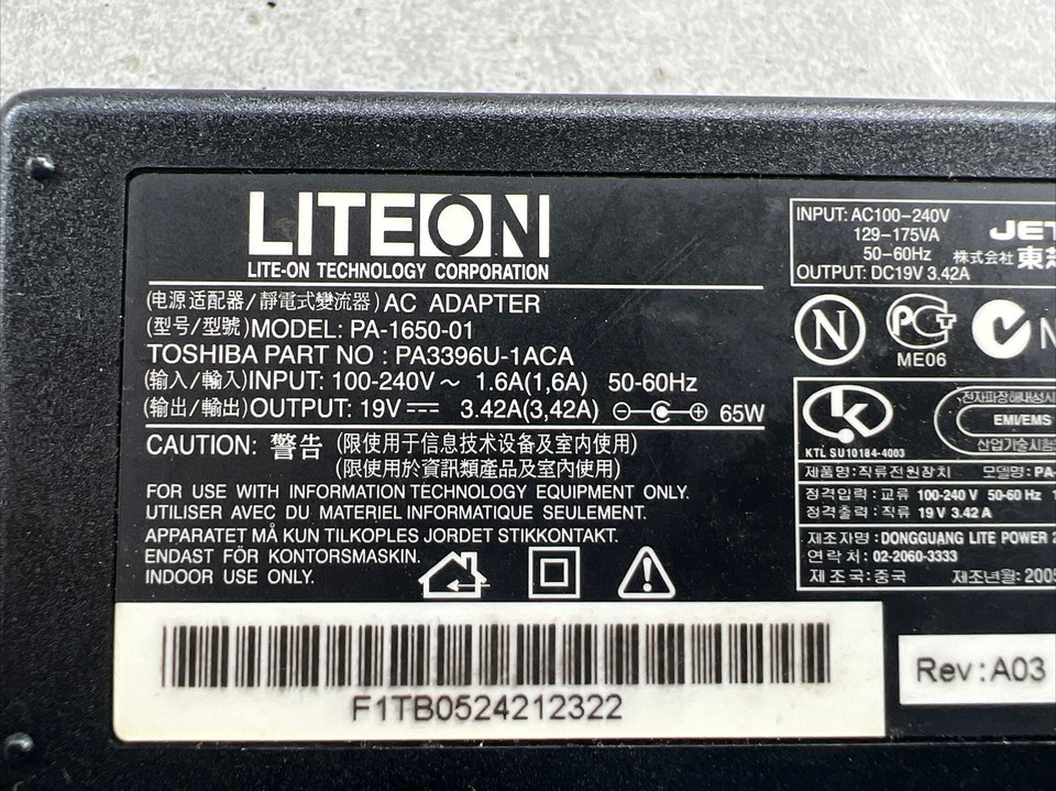 Original Power Supply Cord for Toshiba Satellite A85-S107 L45-S4687 ...