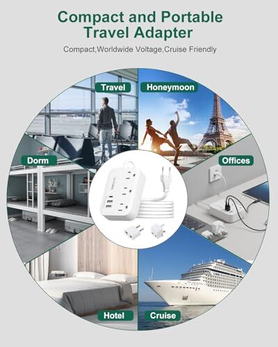 European Travel Plug Adapter, US to UK Europe Power Strip for EU/UK/US ...