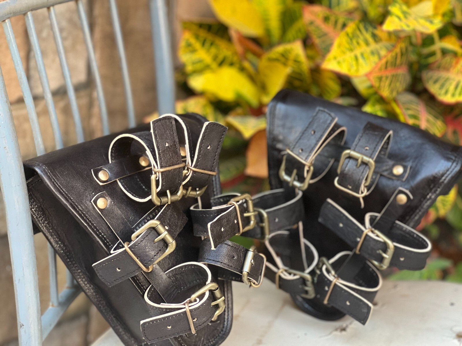 1 Pair Leather CAFE RACER Saddle Pannier Bag Saddle Fork Tool Pouch ...