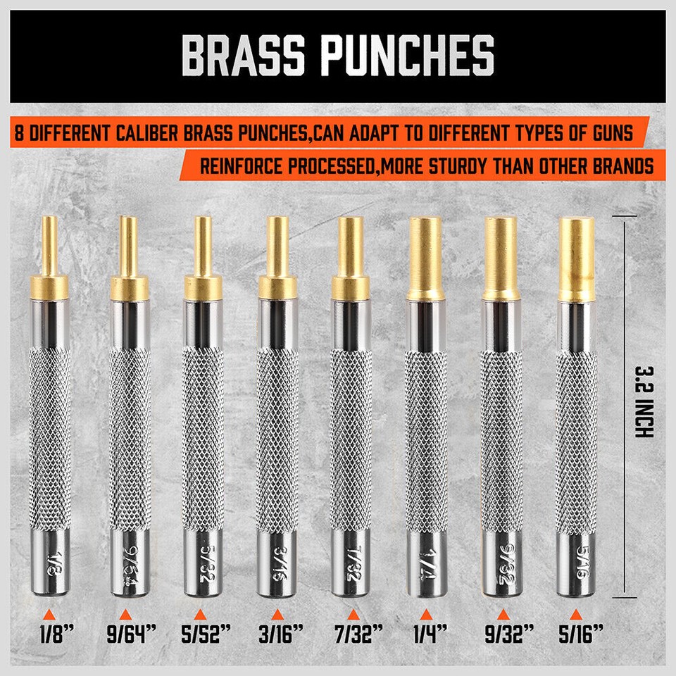 22pc Roll Pin Punch Set Double-Faced Hammer Brass Steel Gunsmith ...