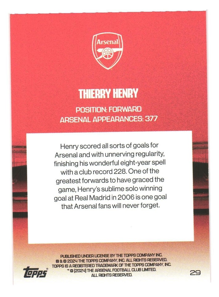 2023-24 Topps Arsenal FC Team Set North London Thierry Henry | eBay