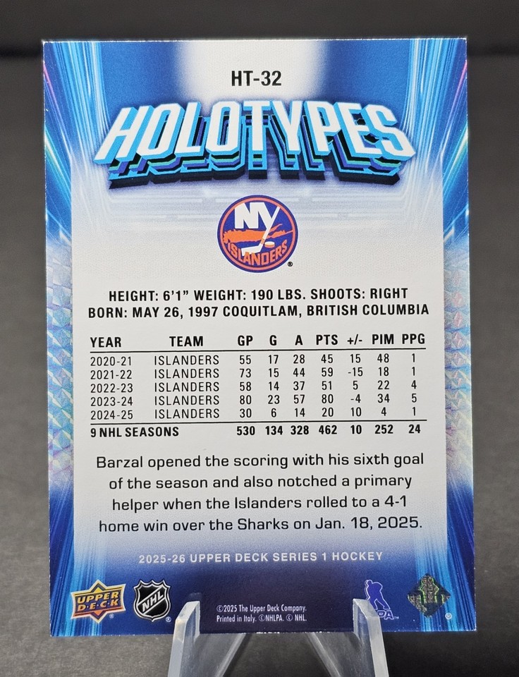 2025-26 Upper Deck Hockey Series 1 Mathew Barzal #HT-32 HoloTypes NY ...