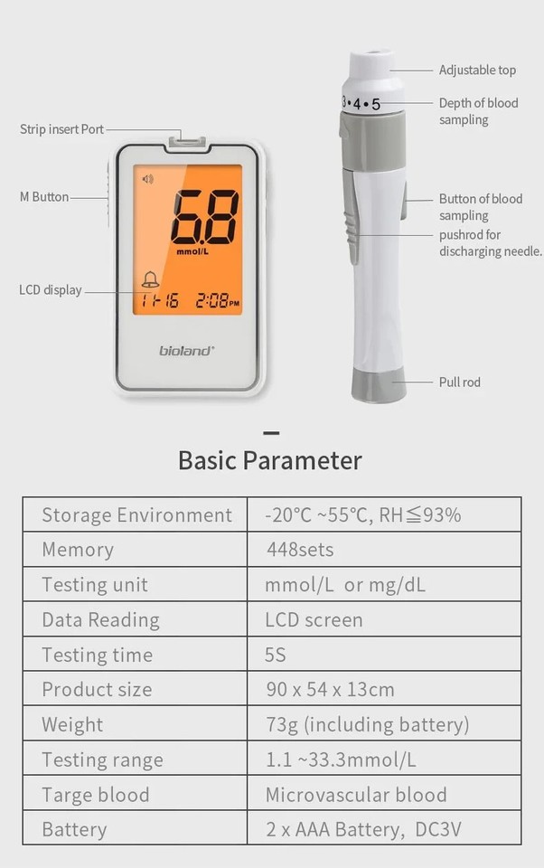 Digital Health Instrument Kit with 100 Test Strips & 100 Lancets 5s ...