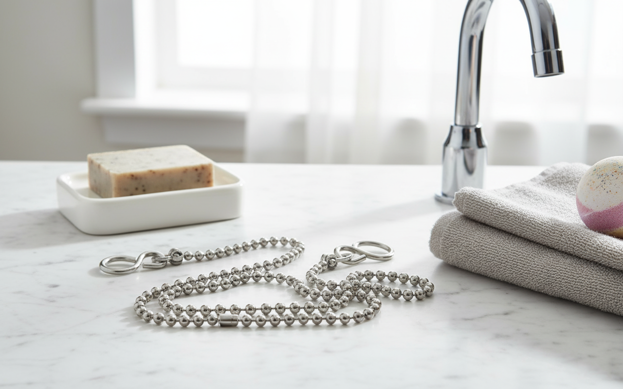 Chrome Sink Basin Bath Ball Plug Chain Replacement with S Hook Ends 12 ...
